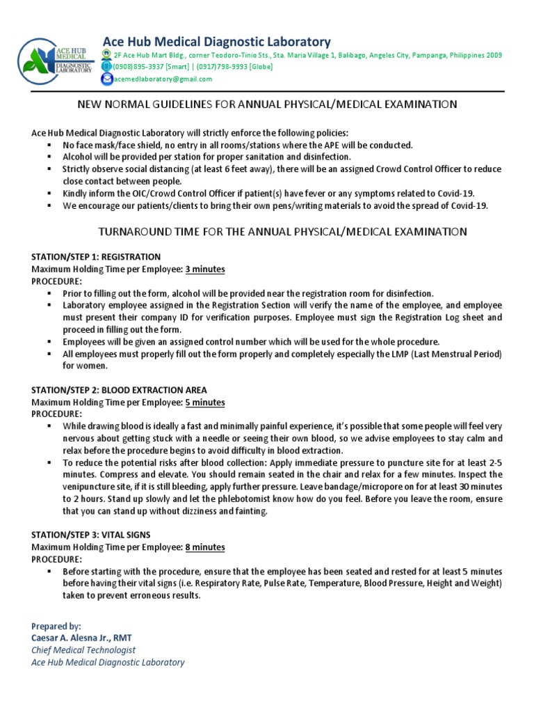 Guidelines For APE 2021 With Drug Testing ROYCE HOTEL | PDF | Clinical ...