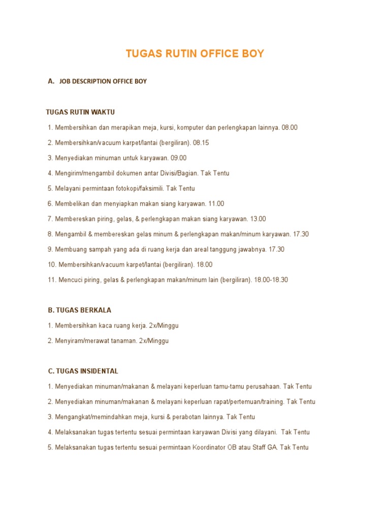Tugas Rutin Office Boy | PDF