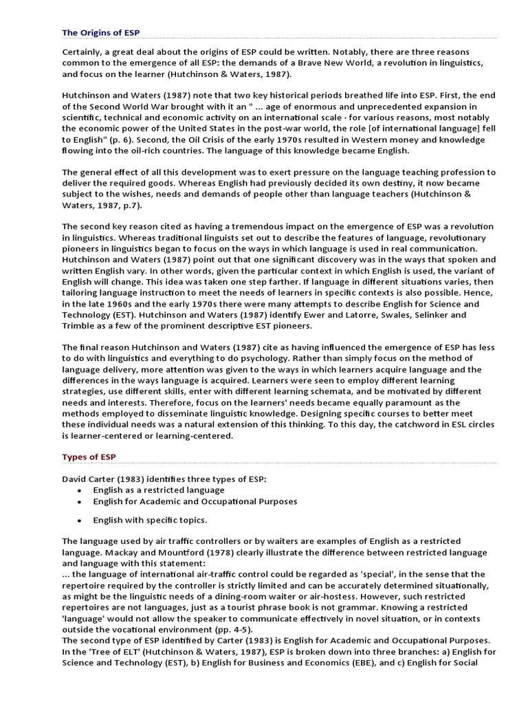 English For Specific Purposes | PDF | English As A Second Or Foreign ...