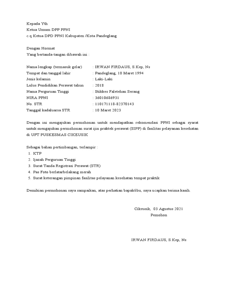 Surat Rekom SIPP | PDF