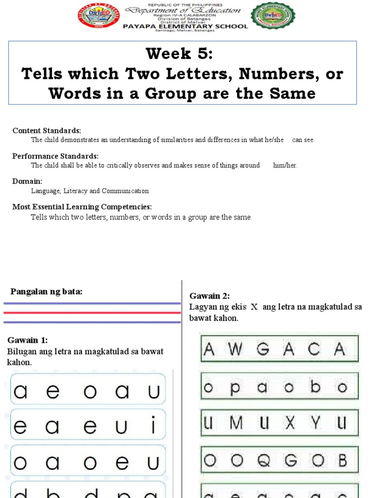 Melc Week 5B - Tells Which Two Letters, Numbers or Words in A Group Are The Same | PDF