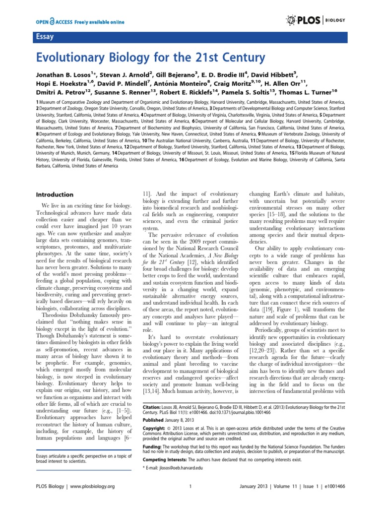 Evolutionary Biology For The 21st Century: Essay | PDF | Evolution ...