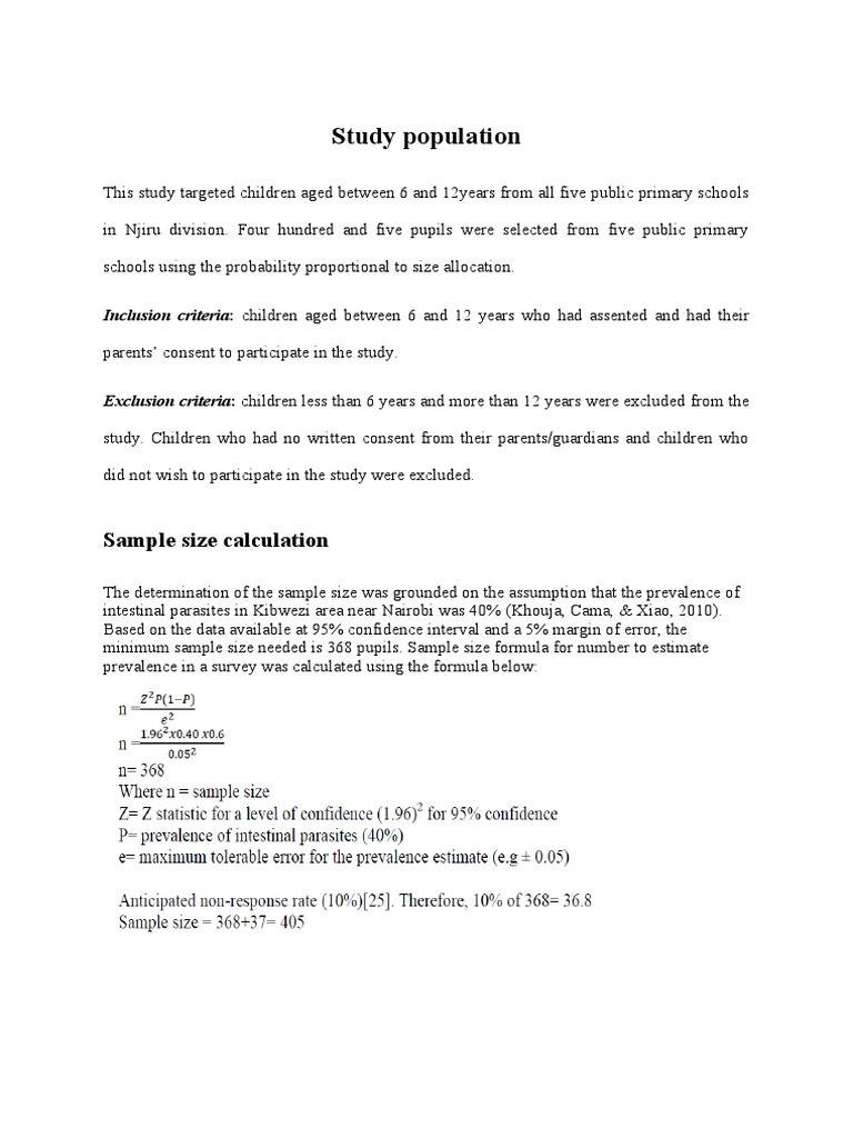Study Population: Sample Size Calculation | PDF