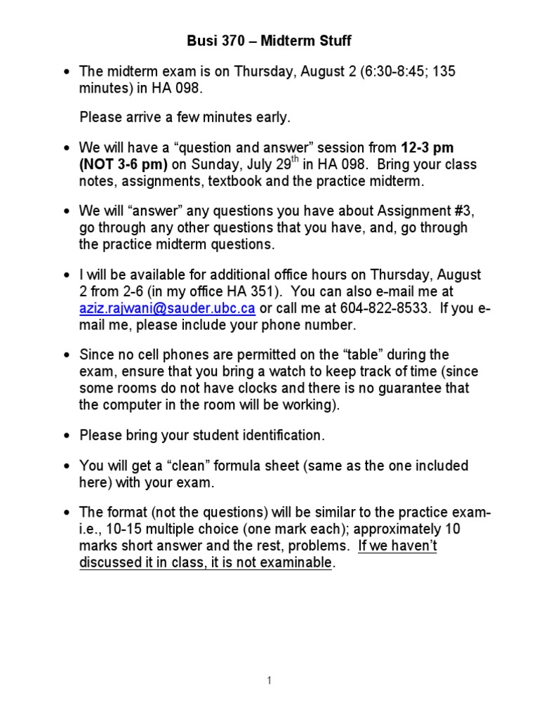 Busi370 Midterm Practice Summer2012 | PDF | Yield (Finance) | Multiple ...