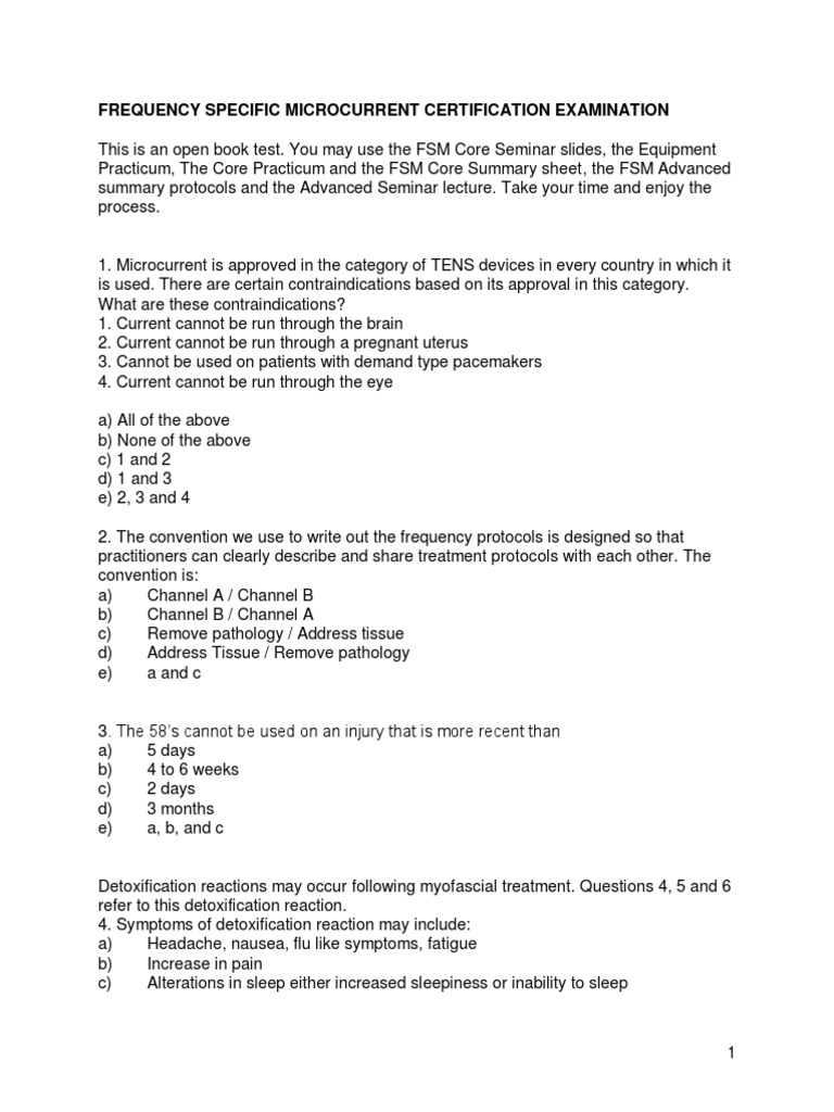 Frequency Specific Microcurrent Certification Examination | PDF | Pain | Myofascial Trigger Point