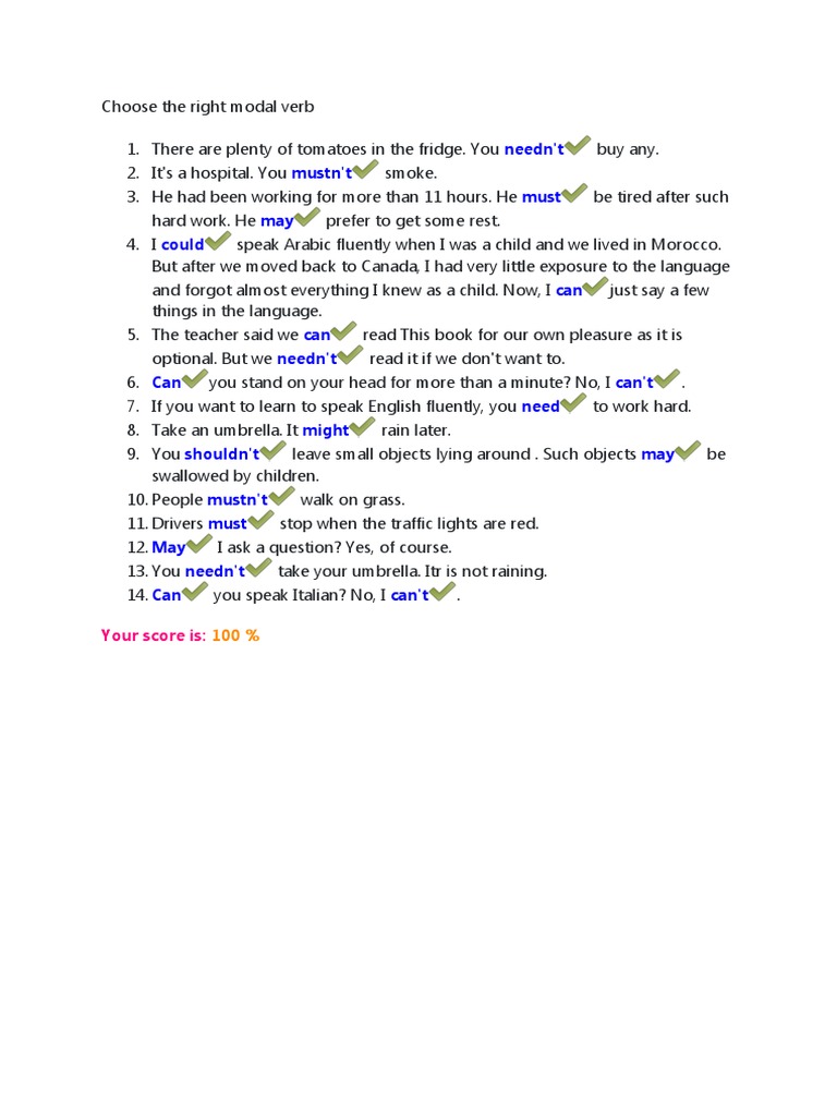 Answers To The Modal Verbs Assignment | PDF