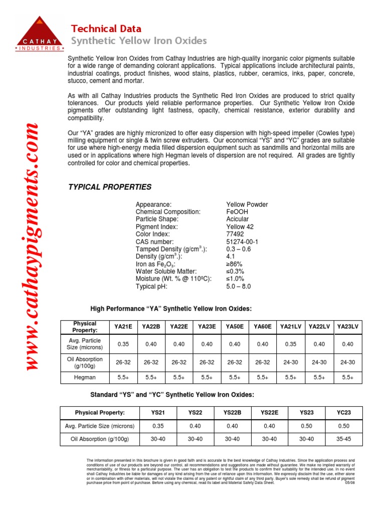 Cathay Synthetic Yellow Iron Oxides | PDF | Pigment | Implied Warranty