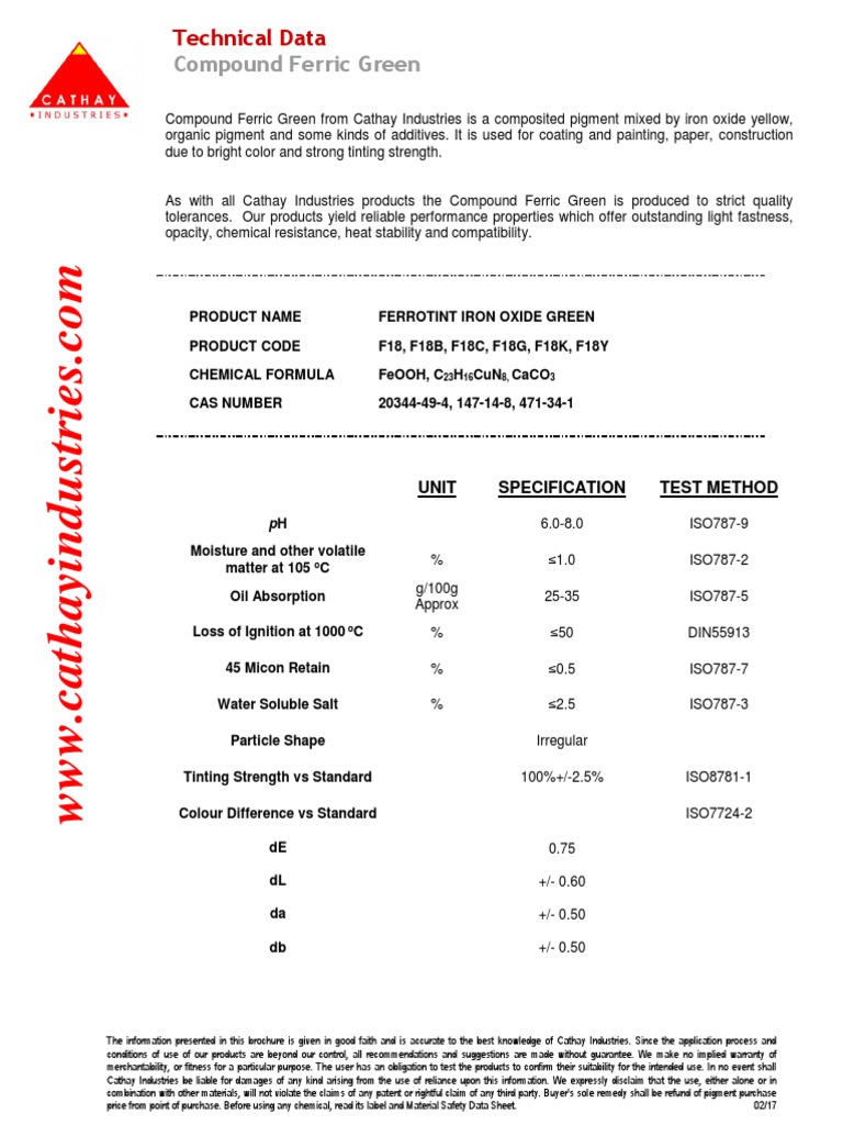 Compound Ferric Green: Technical Data | PDF | Chemical Substances | Iron