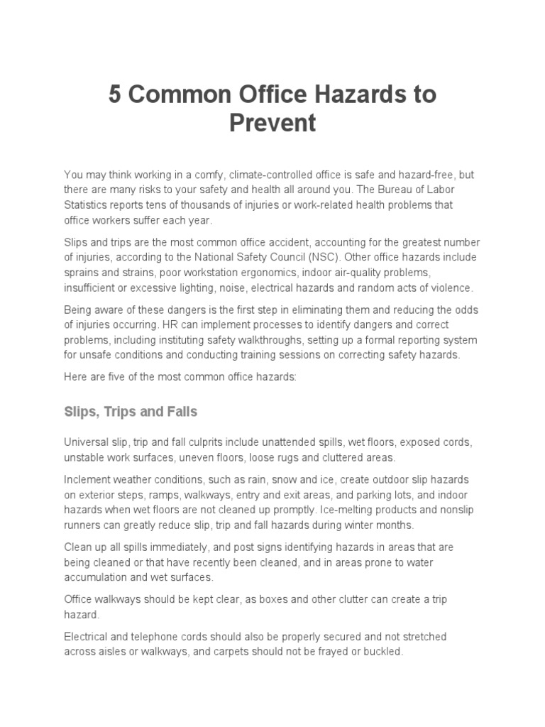 5 Common Office Hazards To Prevent | PDF | Human Factors And Ergonomics ...