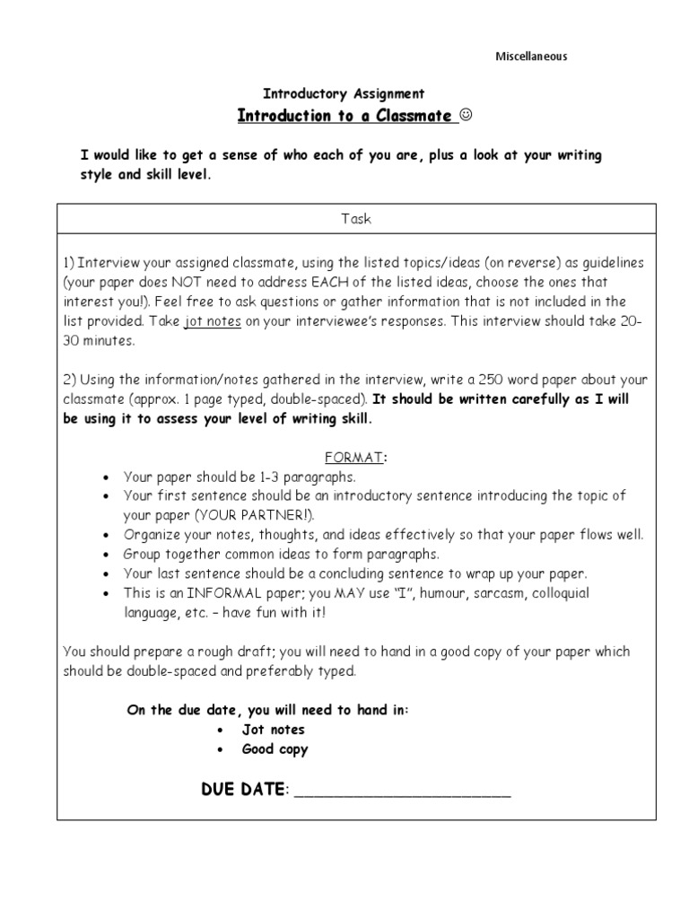 Introduction Interview Assignment | PDF | Interview | Paragraph