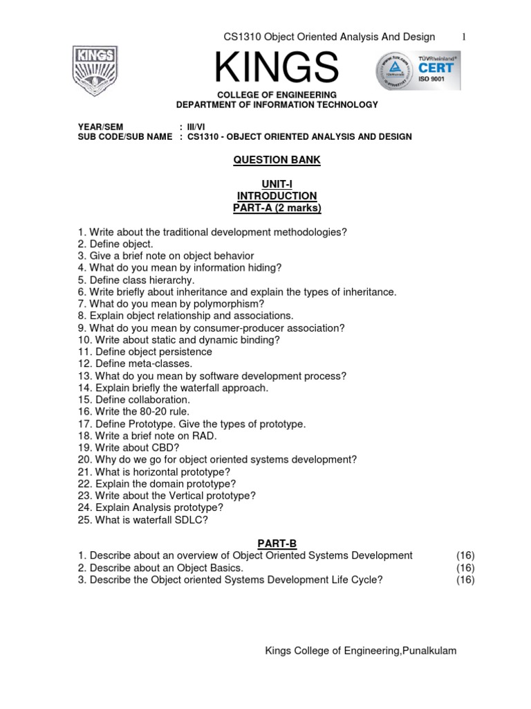 Ooad Question Bank | Download Free PDF | Software Testing | Software ...