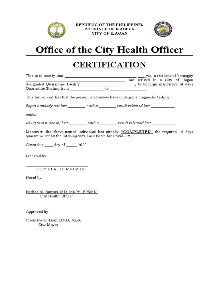 Office of The City Health Officer: Certification | PDF | Social Science