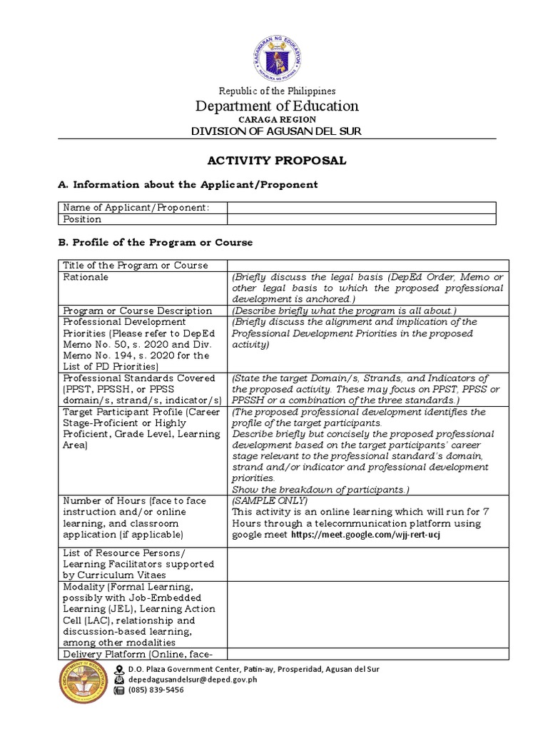 Department of Education: Activity Proposal | PDF | Evaluation | Hygiene