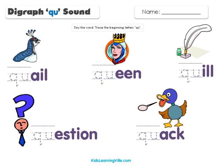Quail Quill Queen Quack: Digraph ' Sound | PDF