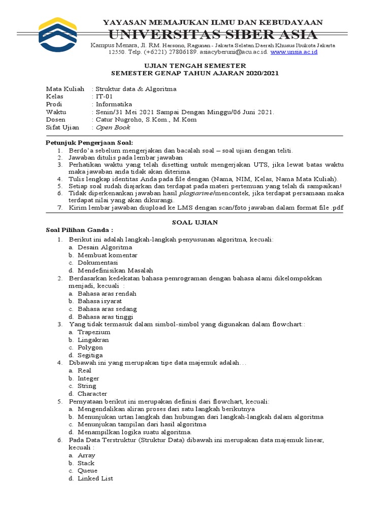 Format Soal UTS-Struktur Data & Algoritma 2021 | PDF Format Soal UTS-Struktur Data & Algoritma 2021 | PDF