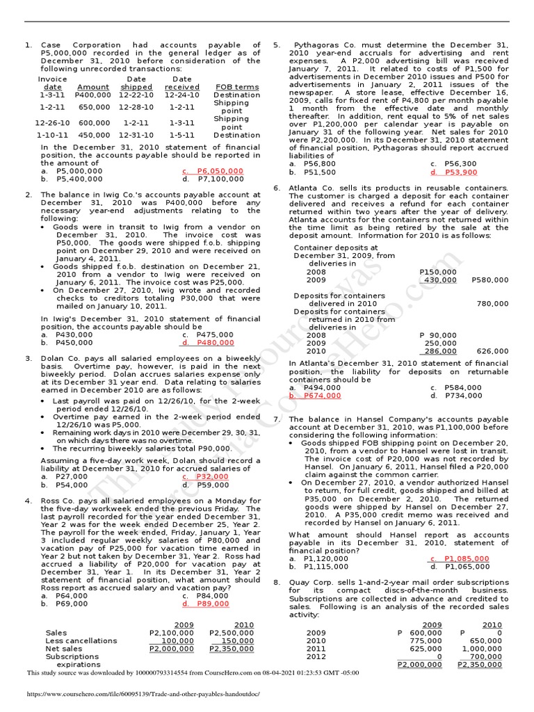 Trade and Other Payables Handout | PDF | Accounts Payable | Accrual
