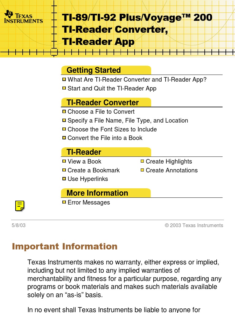 Guidebook For TI-89, TI-92, & Voyager 200 - Reader-Converter Apps - Eng ...