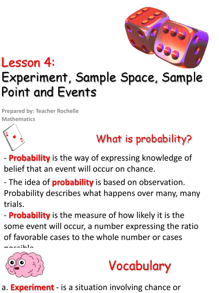 Lesson 4 Experiment, Sample Space, Sample Point and Event High School ...