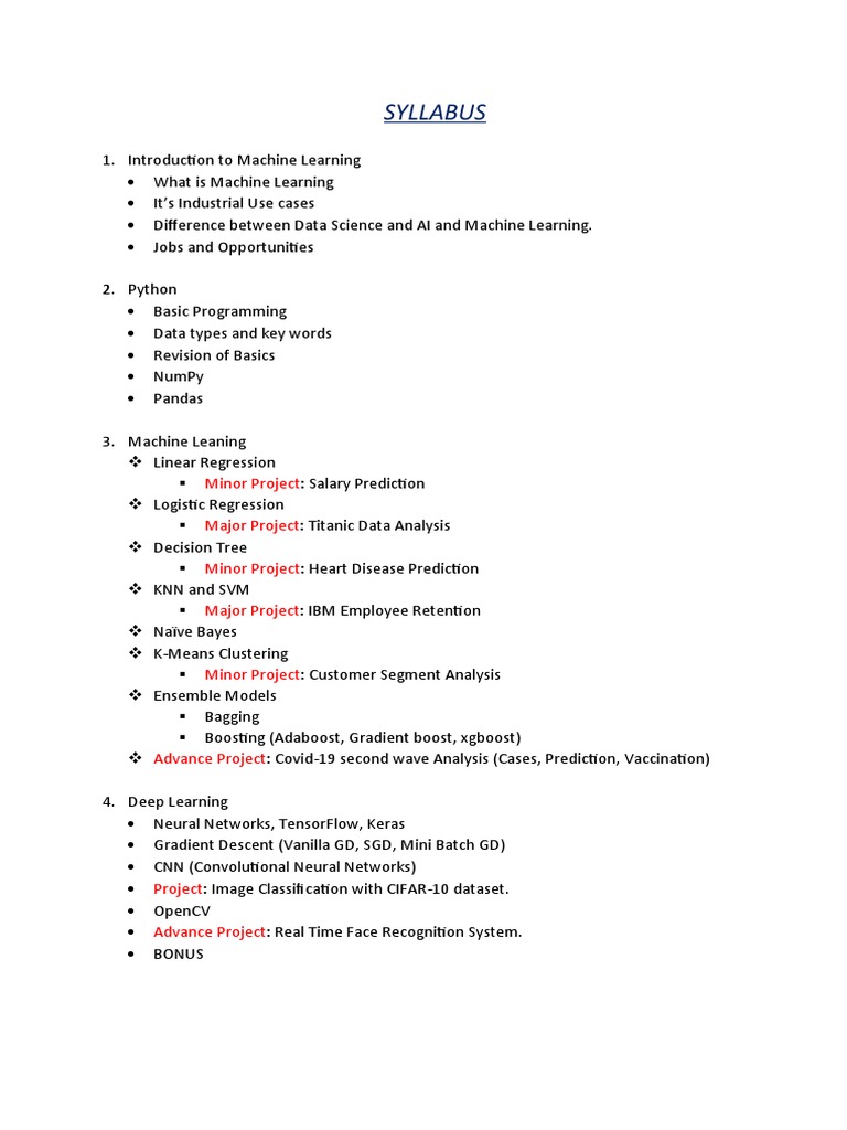 Machine Learning and Python Syllabus | PDF