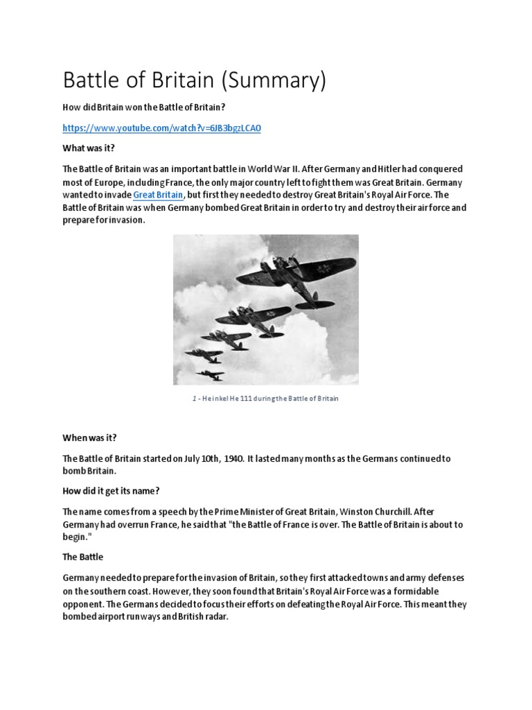 Battle of Britain (Summary) | PDF | Battle Of Britain | The Blitz