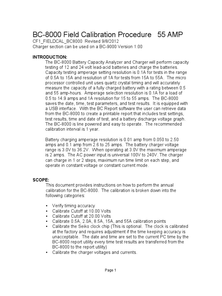BC-8000 Field Calibration Procedure 55 AMP | PDF | Battery Charger ...