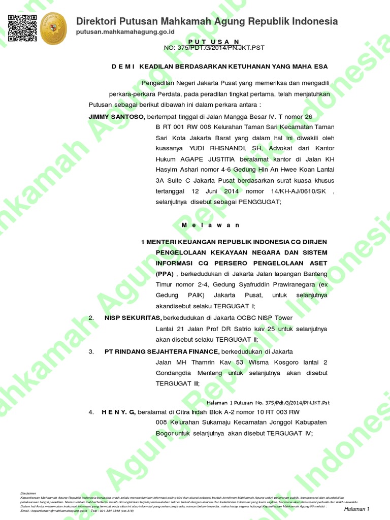 Putusan Perdata Jimmy Santoso 2014 | PDF