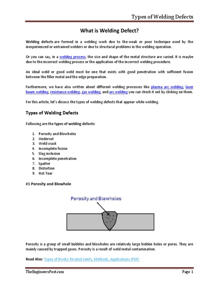 What Is Welding Defect?: Types of Welding Defects | PDF | Construction ...