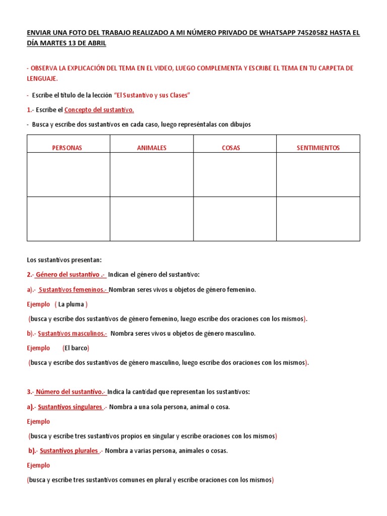 El Sustantivo y Sus Clases | PDF | Sustantivo | Lingüística