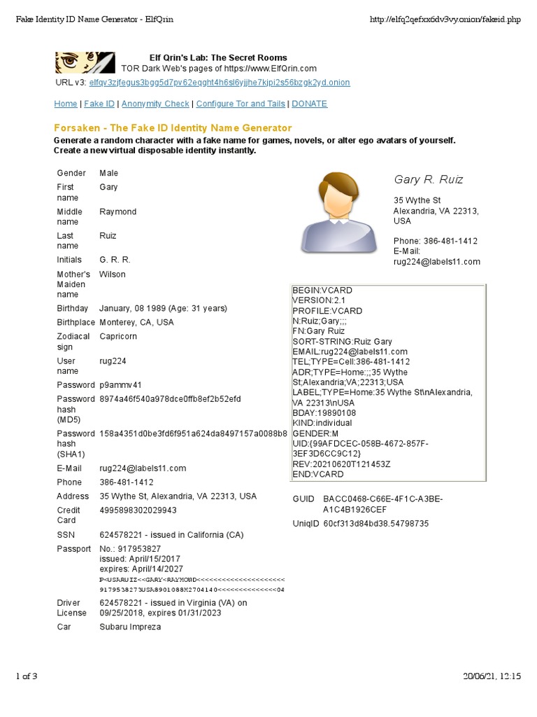 Fake Identity ID Name Generator - ElfQrin | PDF | Tor (Anonymity ...