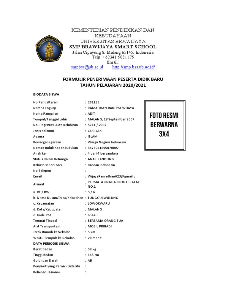 Formulir Pendaftaran Adit 2020 | PDF