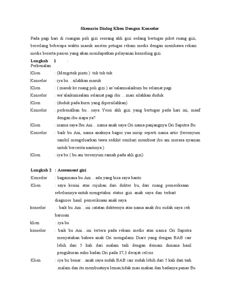 Skenario Dialog Klien Dengan Konselor-Edit2 | PDF | Pengembangan Diri | Kesehatan Holistik