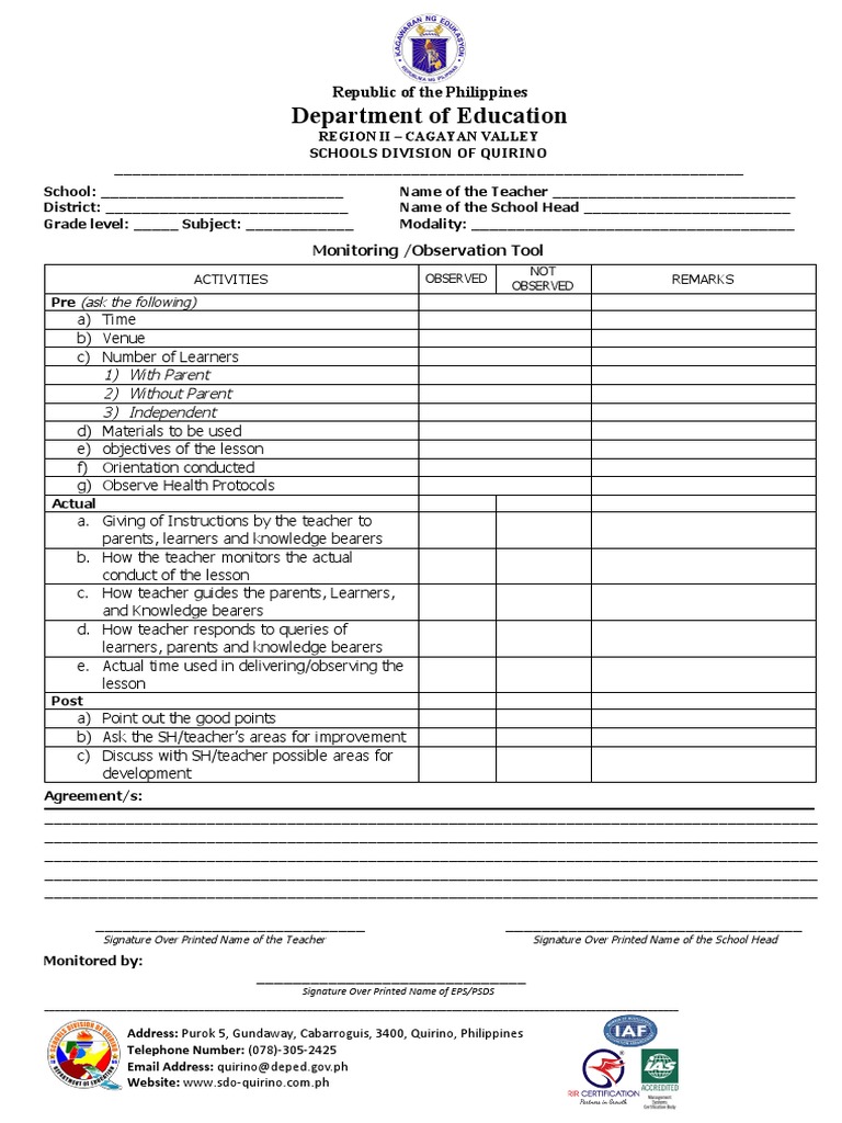 Teacher Observation Monitoring Tool | PDF | Applied Psychology ...