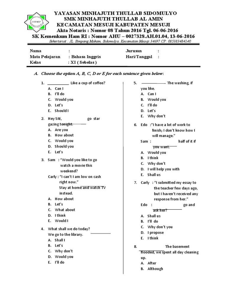 Soal Mid Bahasa Inggris Kelas Xi | PDF | Linguistic Typology | Language Mechanics