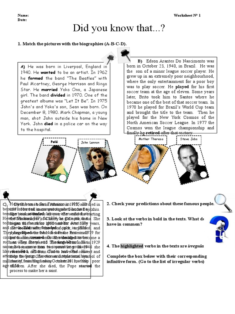 Biographies of Famous People Fun Activities Games - 26374 | PDF | Yoko ...