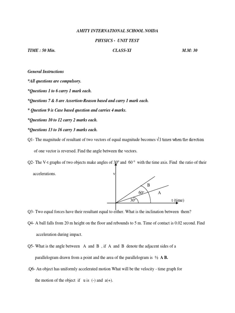 Class 11 Physics UT1 | PDF | Force | Quantity