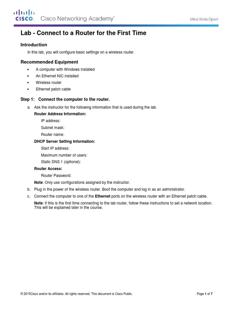 8.1.2.10 Lab - Connect To A Router For The First Time | PDF | Ip ...