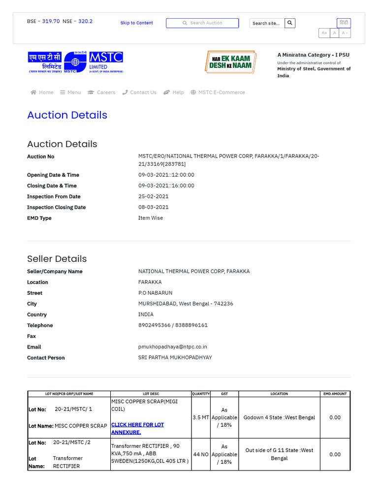 E-Auctions - MSTC Limited-Farakka | PDF | Value Added Tax | Scrap