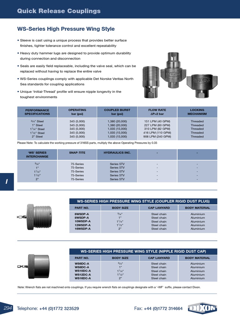 Quick Release Couplings: WS-Series High Pressure Wing Style | PDF ...