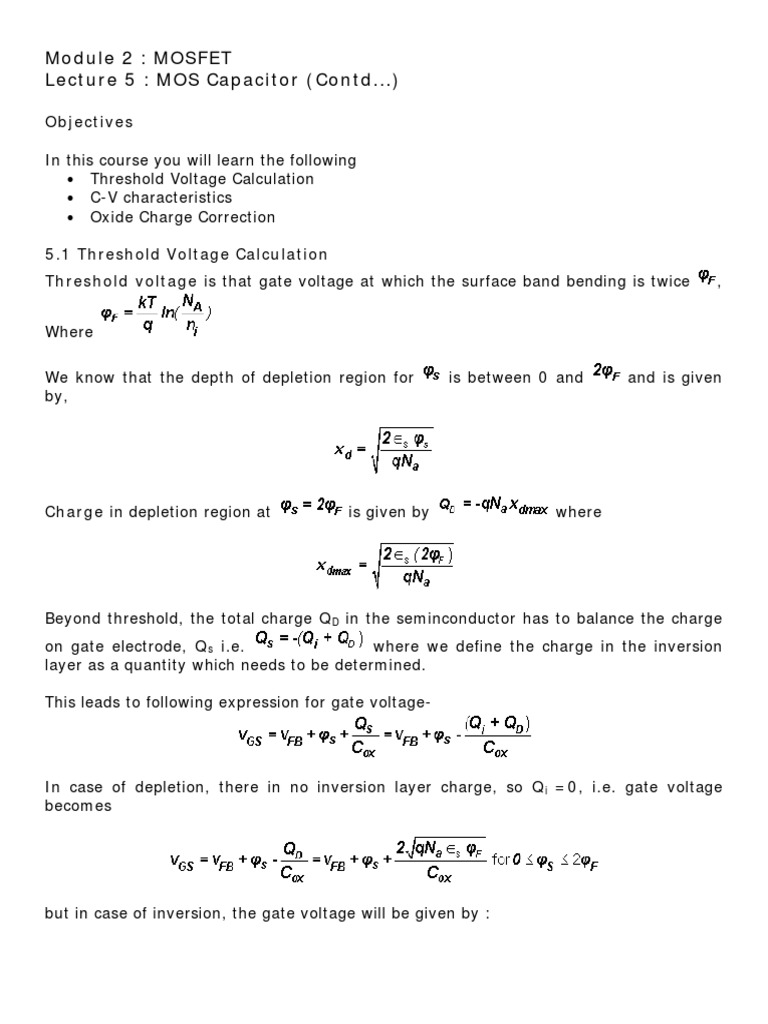 Module 2: MOSFET Lecture 5: MOS Capacitor (Contd... ) : Objectives ...