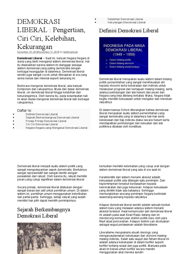 Ciri dan Prinsip Demokrasi Liberal | PDF