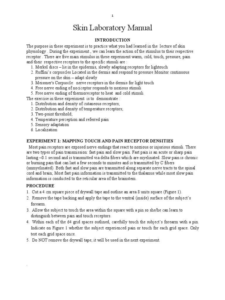 FISIO W1 SSS Skin Laboratory Manual 2021 | PDF | Somatosensory System ...