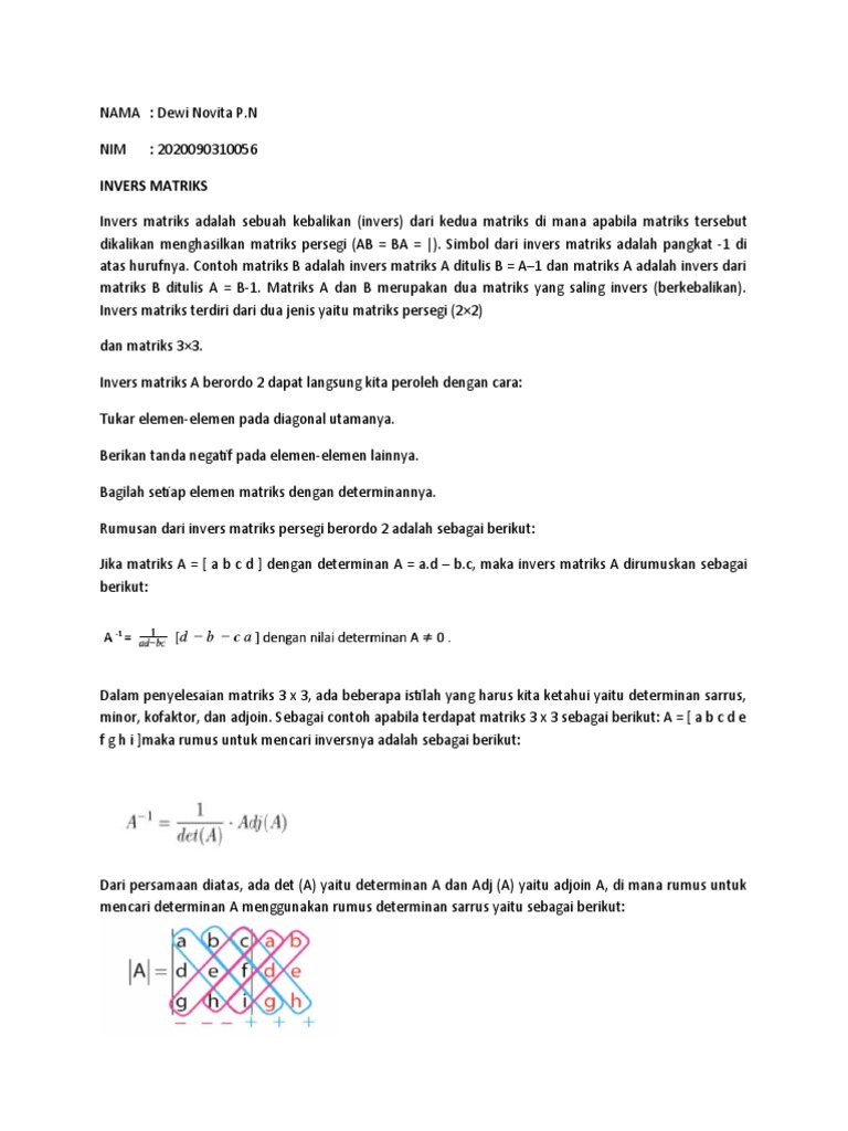 Invers Matriks | PDF | Metode & Bahan Ajar