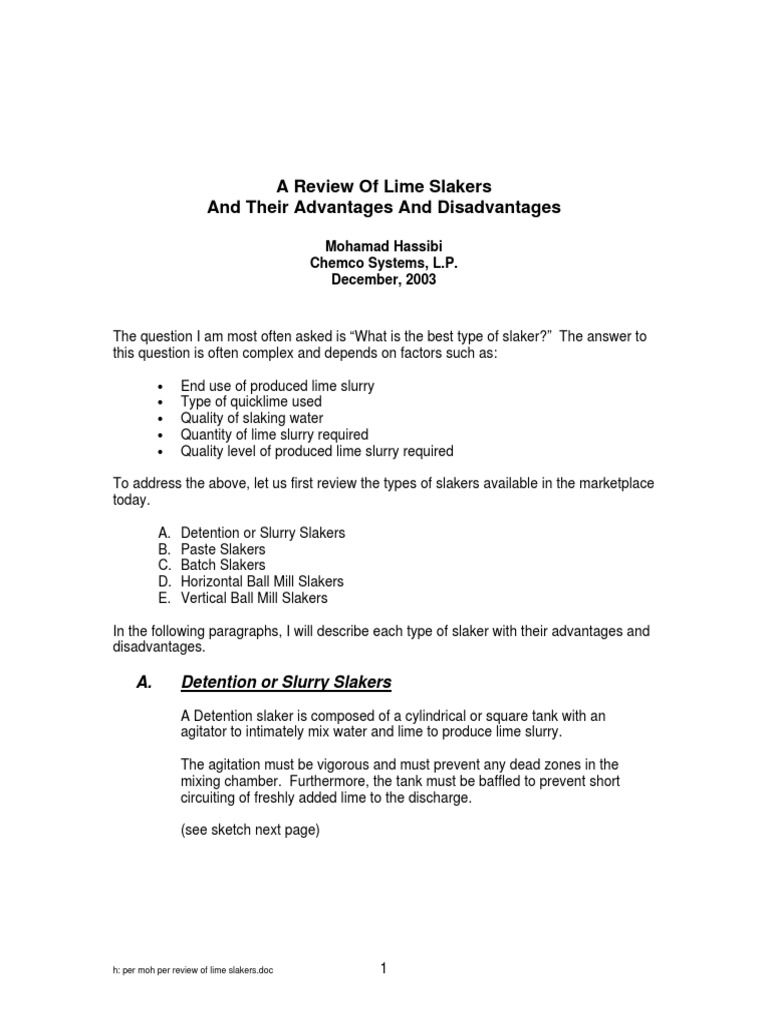 A Review of Lime Slakers and Their Advantages and Disadvantages | PDF ...