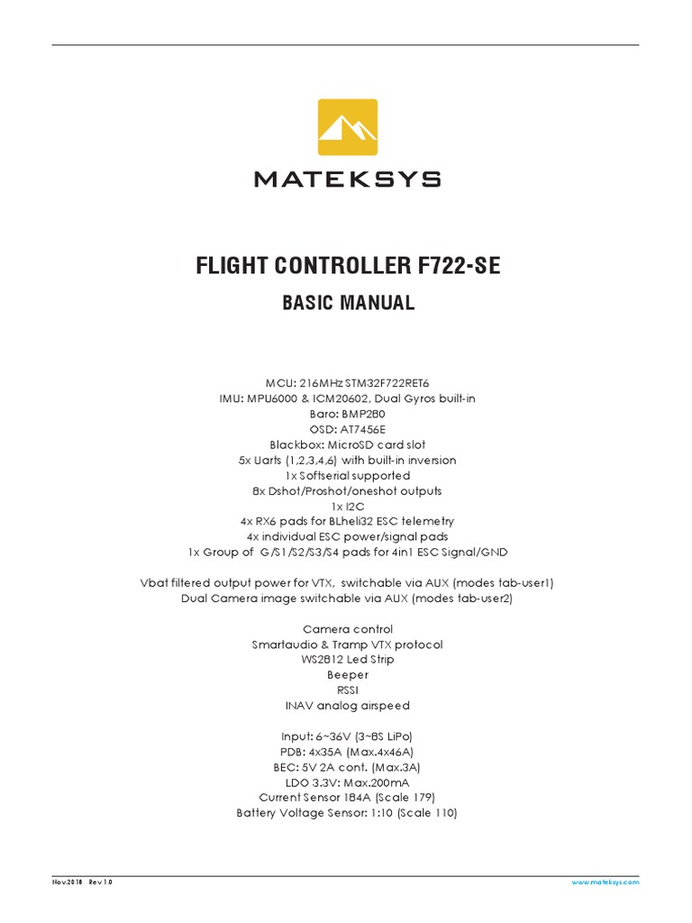 Flight Controller F722-Se: Basic Manual | PDF | Computer Engineering ...