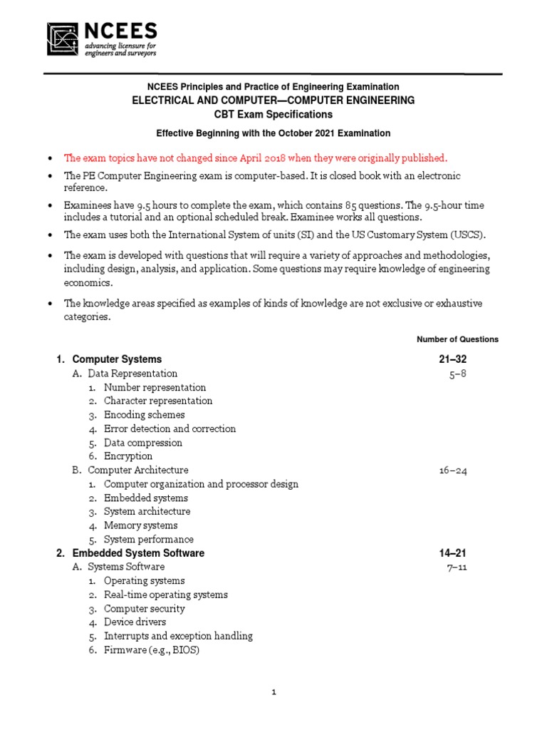 Electrical and Computer - Computer Engineering CBT Exam Specifications | PDF | Embedded System ...