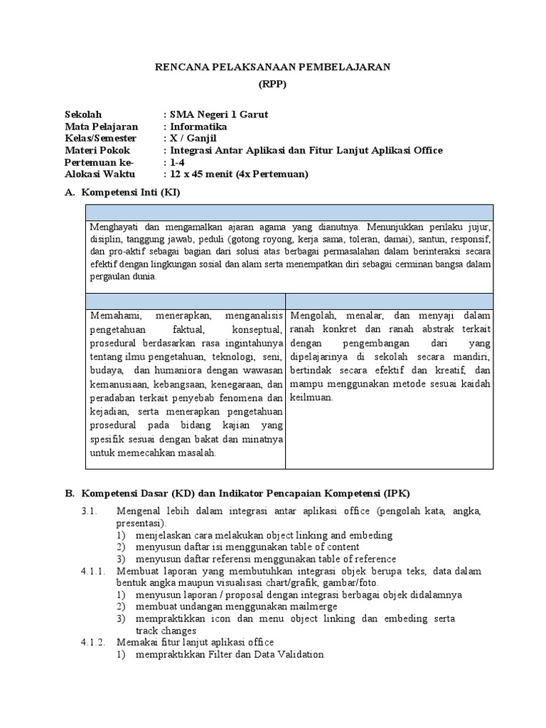 RPP Informatika SMA 1 (TIK) - 1 | PDF | Karier & Perkembangan