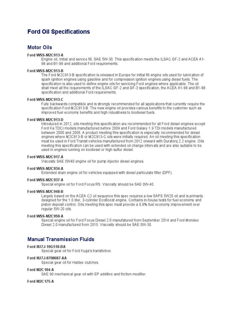 Ford Oil Specifications | PDF | Motor Oil | Automotive Technologies