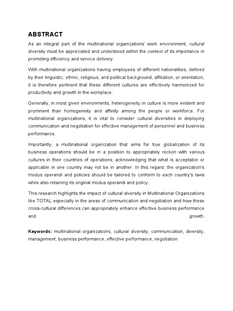 Keywords: Multinational Organizations, Cultural Diversity ...