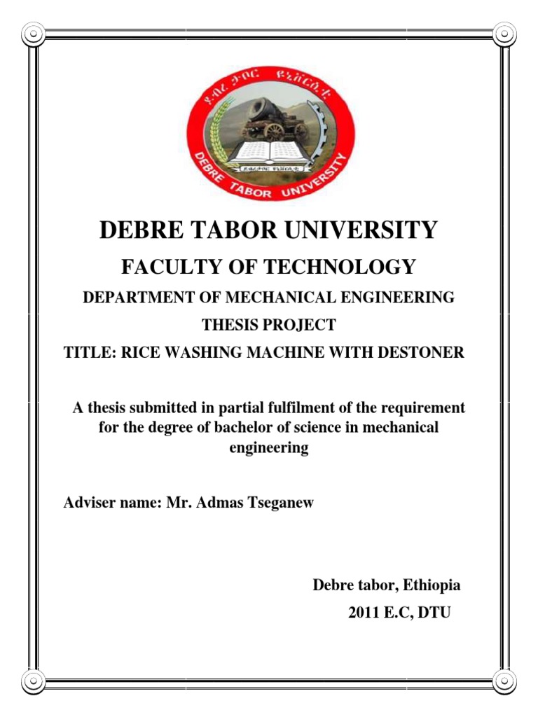 Debre Tabor University: Faculty of Technology | PDF | Washing Machine | Force