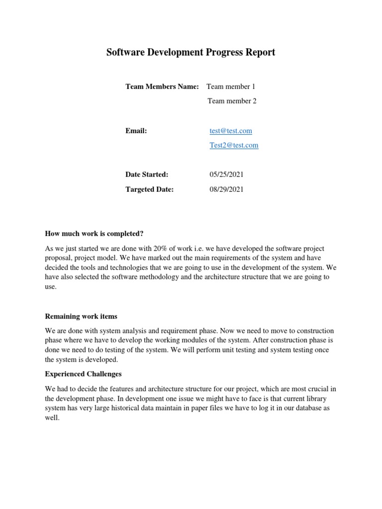 Software Development Progress Report | PDF